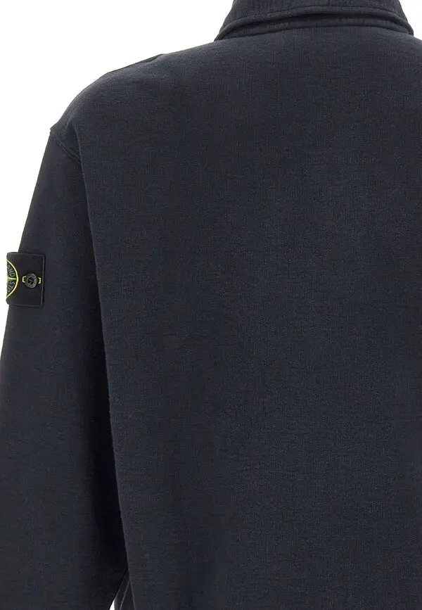 Stone Island Logo Patch Long-sleeved Polo Shirt - Navy Blue