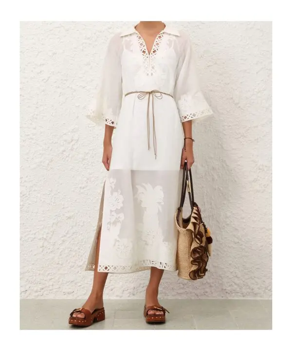 Zimmermann Indra Embroidered Belted Dress