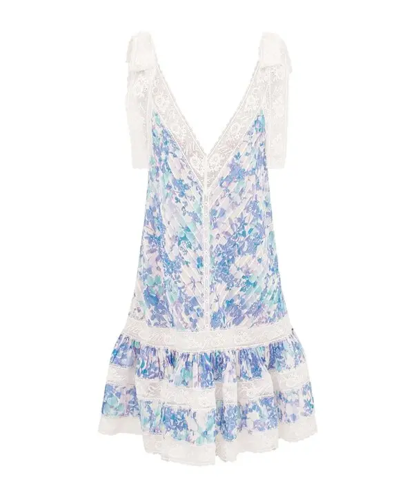 Zimmermann Deep V-neck Mini Dress - Blue/white