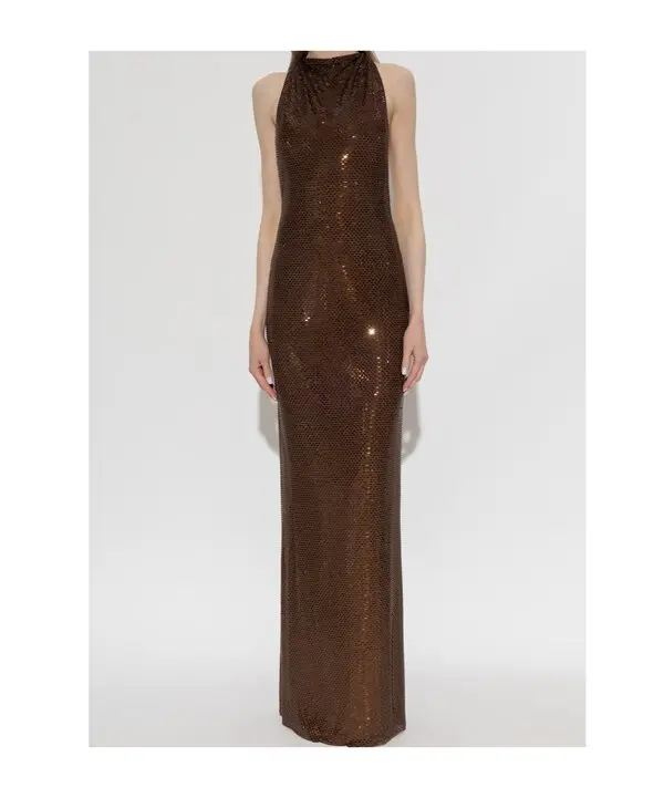 SELF-PORTRAIT Rhinestone-embellished Open-back Maxi Dress
