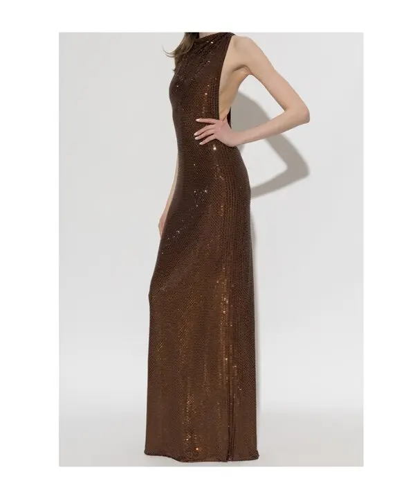 SELF-PORTRAIT Rhinestone-embellished Open-back Maxi Dress