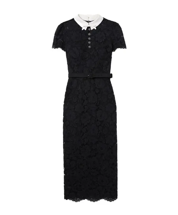 SELF-PORTRAIT Color-block Lace Collar Midi Dress