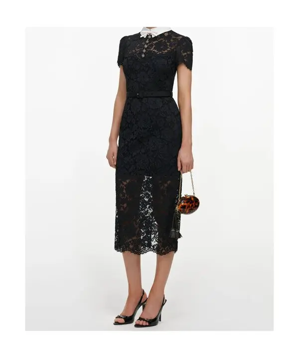 SELF-PORTRAIT Color-block Lace Collar Midi Dress