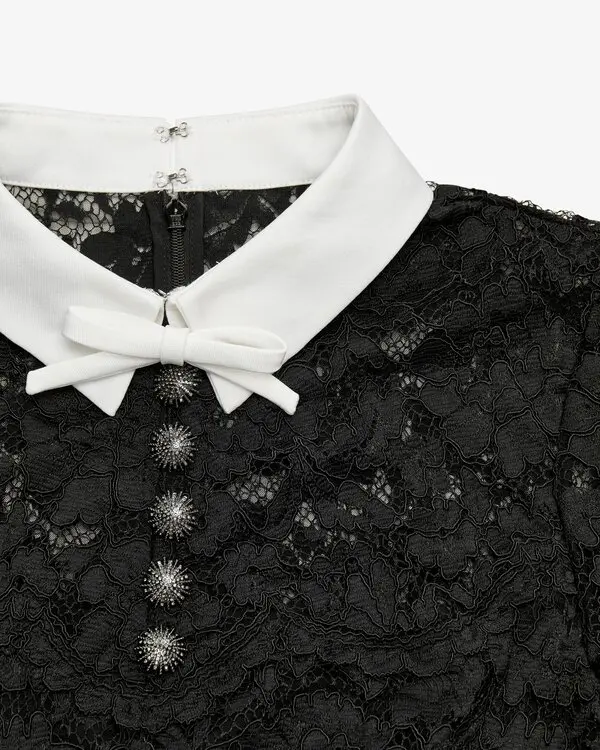 SELF-PORTRAIT Color-block Lace Collar Midi Dress