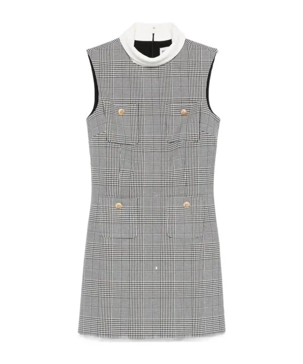 SELF-PORTRAIT Check-pattern Coarse Tweed Mini Dress - Black/white
