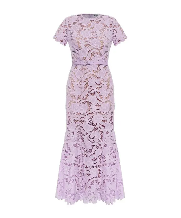 SELF-PORTRAIT Belted Floral-lace Midi Dress