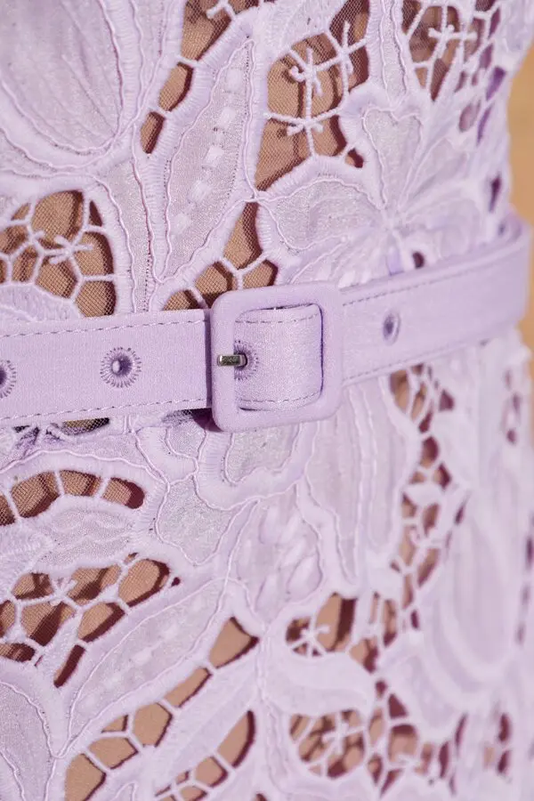 SELF-PORTRAIT Belted Floral-lace Midi Dress