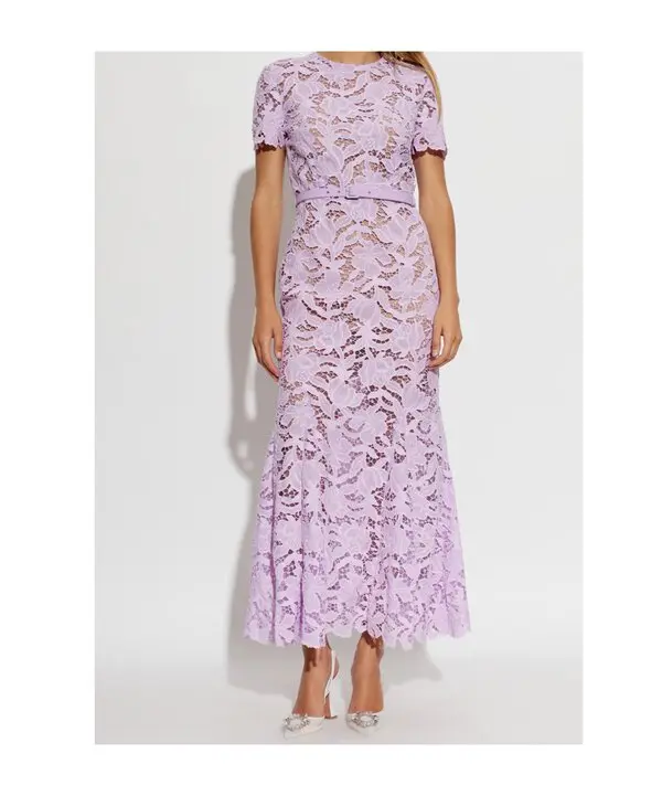 SELF-PORTRAIT Belted Floral-lace Midi Dress