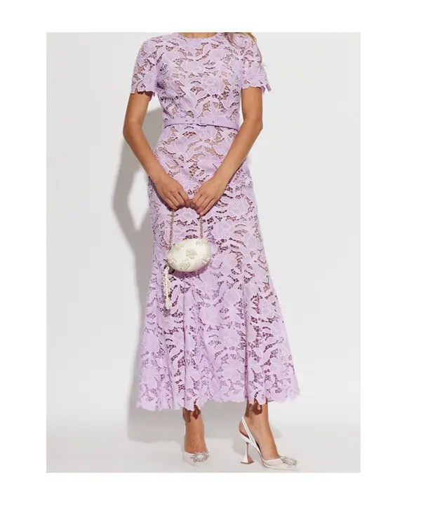 SELF-PORTRAIT Belted Floral-lace Midi Dress