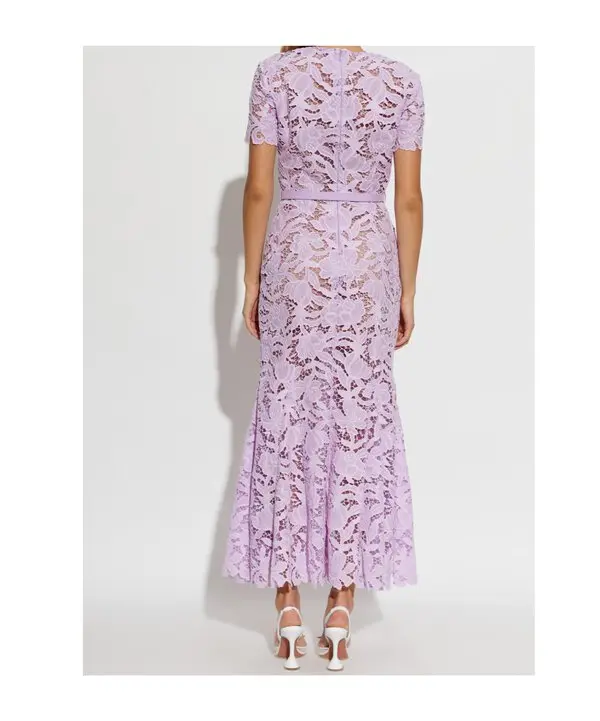 SELF-PORTRAIT Belted Floral-lace Midi Dress