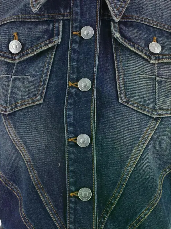Matieres Fecales Fringed Peplum Denim Jacket