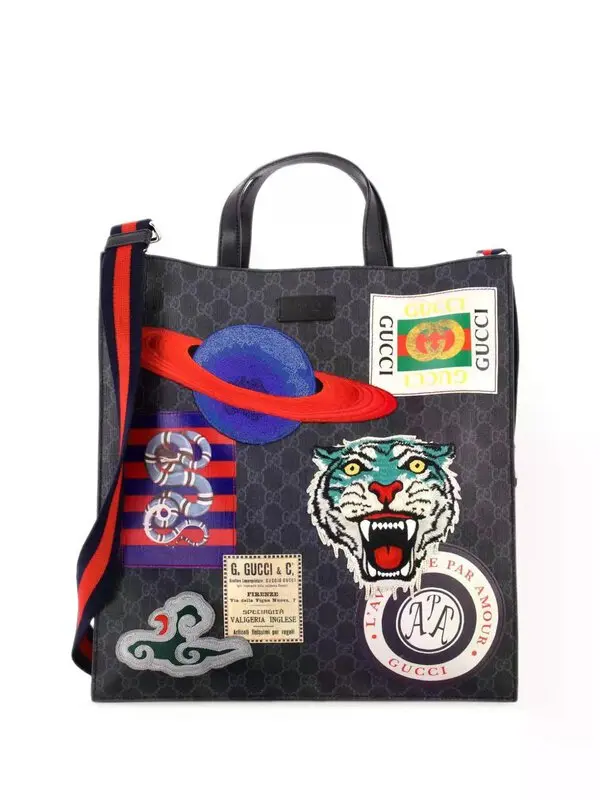 Gucci Courrier Convertible Soft Open Gg Coated Canvas With Applique North South Tote Bag - Black