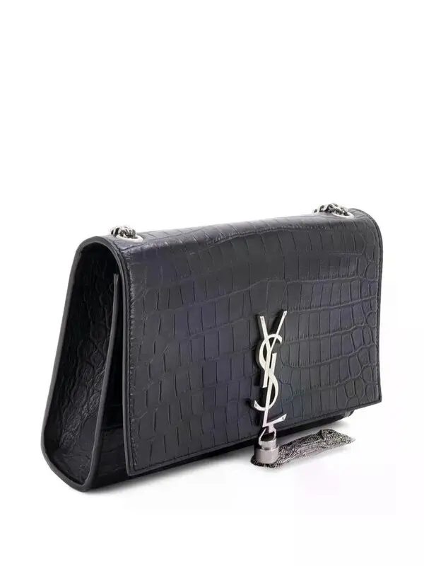 Saint Laurent Classic Monogram Tassel Crocodile Embossed Leather Medium Crossbody Bag