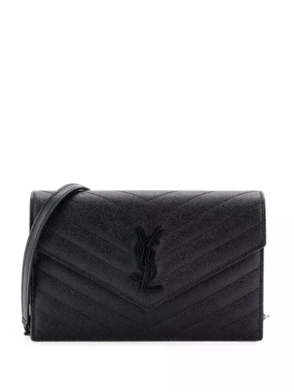 Saint Laurent Classic Monogram Wallet On Chain Matelasse Chevron Leather Small Crossbody Bag - Black