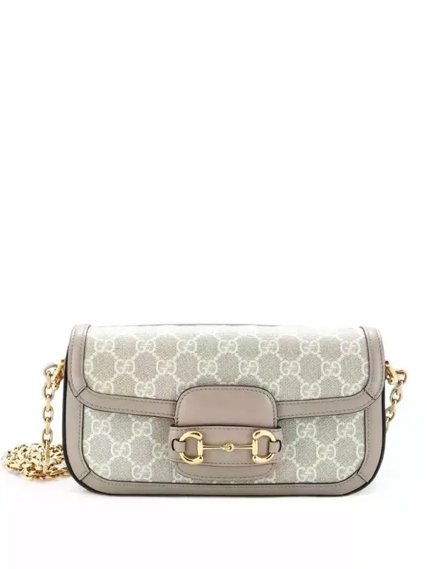 Gucci Horsebit 1955 Shoulder Bag Gg Coated Canvas With Leather East West Crossbody Bag - Neutrals