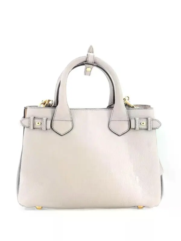 Burberry Banner Leather And House Check Canvas Small Tote Bag