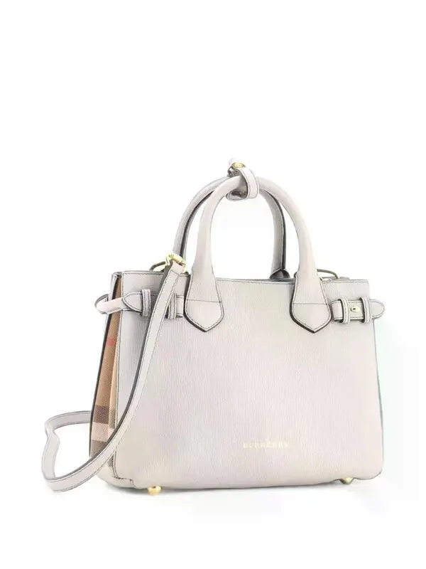 Burberry Banner Leather And House Check Canvas Small Tote Bag