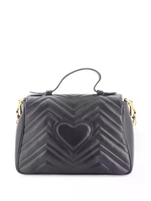 Gucci Gg Marmont Top Handle Flap Bag Matelasse Leather Small Satchel - Black