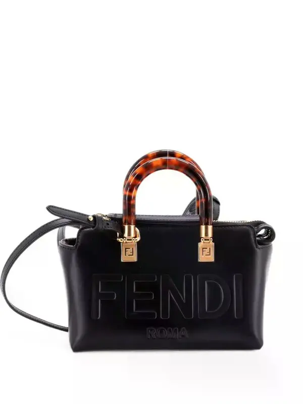 Fendi Logo The Way Top Handle Bag Embossed Leather Mini Crossbody Bag