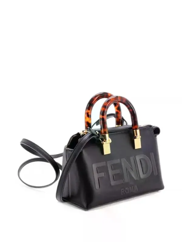 Fendi Logo The Way Top Handle Bag Embossed Leather Mini Crossbody Bag