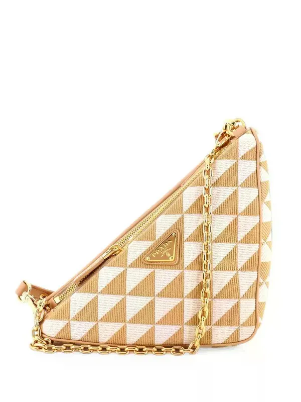 Prada Double Symbole Triangle Bag Leather And Jacquard Mini Shoulder Bag - Neutrals