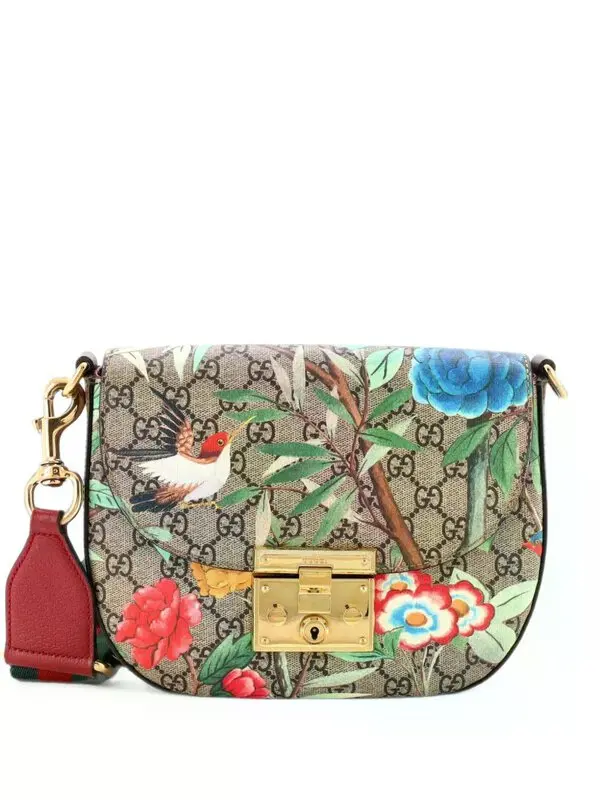 Gucci Padlock Saddle Tian Print Gg Coated Canvas Medium Shoulder Bag - Brown