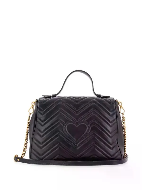 Gucci Gg Marmont Top Handle Flap Bag Matelasse Leather Medium Satchel
