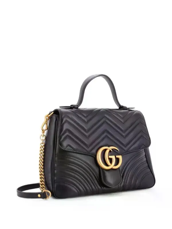 Gucci Gg Marmont Top Handle Flap Bag Matelasse Leather Medium Satchel