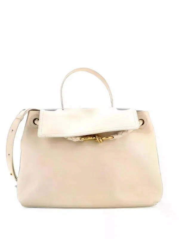 Bottega Veneta Ciao Ciao Top Handle Bag Leather With Intrecciato Detail Medium Satchel - Neutrals