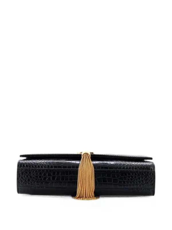 Saint Laurent Classic Monogram Tassel Crocodile Embossed Leather Medium Crossbody Bag