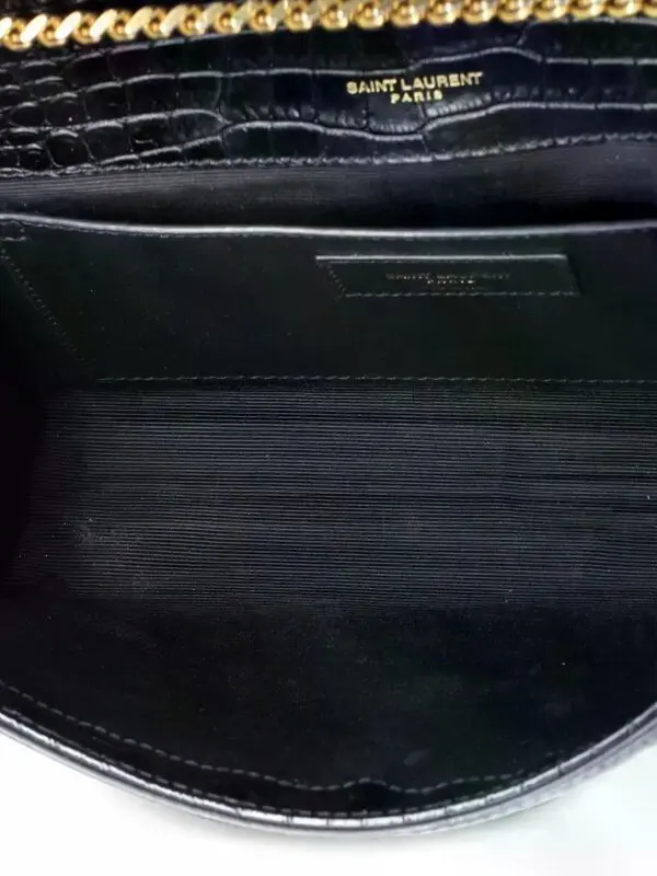 Saint Laurent Classic Monogram Tassel Crocodile Embossed Leather Medium Crossbody Bag