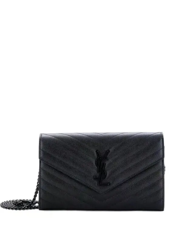 Saint Laurent Classic Monogram Wallet On Chain Matelasse Chevron Leather Medium Crossbody Bag