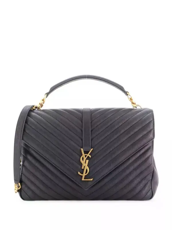 Saint Laurent Classic Monogram College Bag Matelasse Chevron Leather Large Shoulder Bag - Black