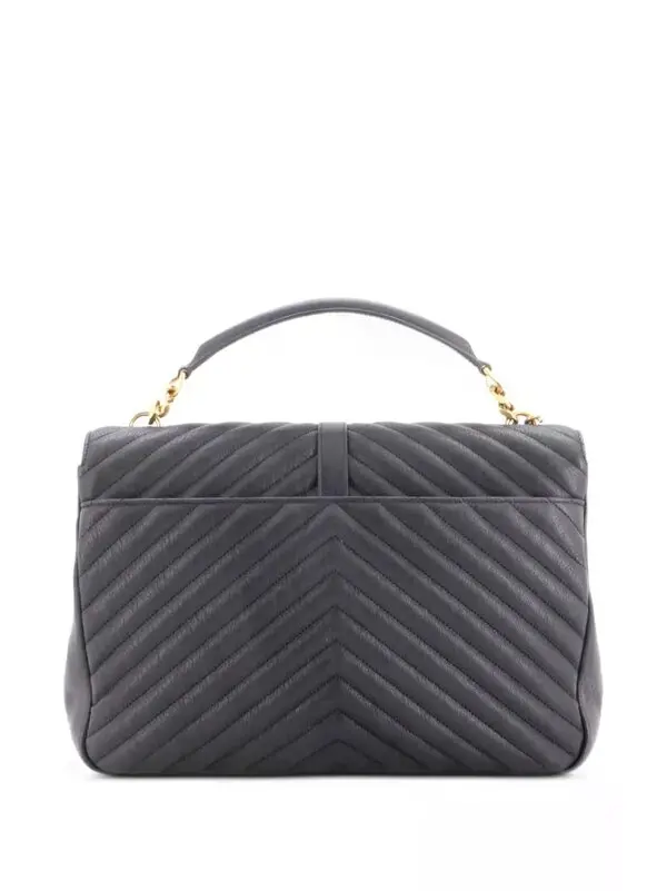 Saint Laurent Classic Monogram College Bag Matelasse Chevron Leather Large Shoulder Bag - Black