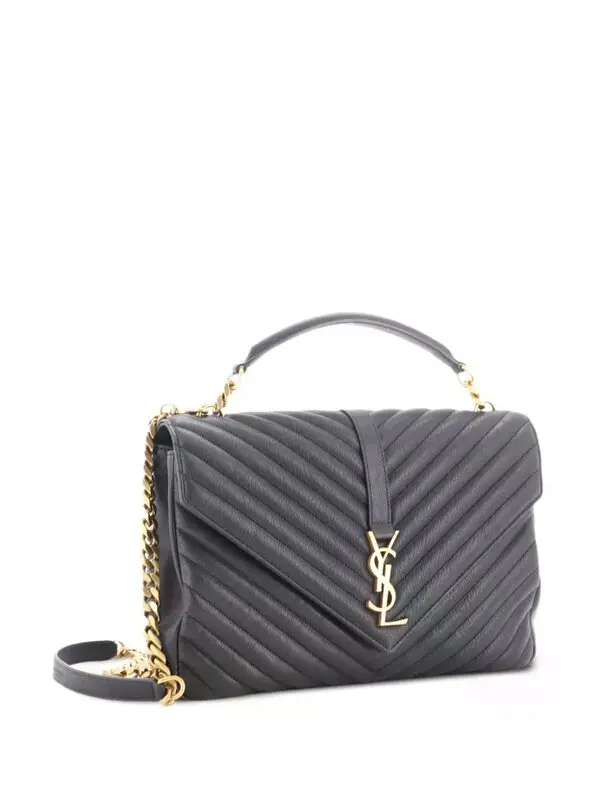 Saint Laurent Classic Monogram College Bag Matelasse Chevron Leather Large Shoulder Bag - Black