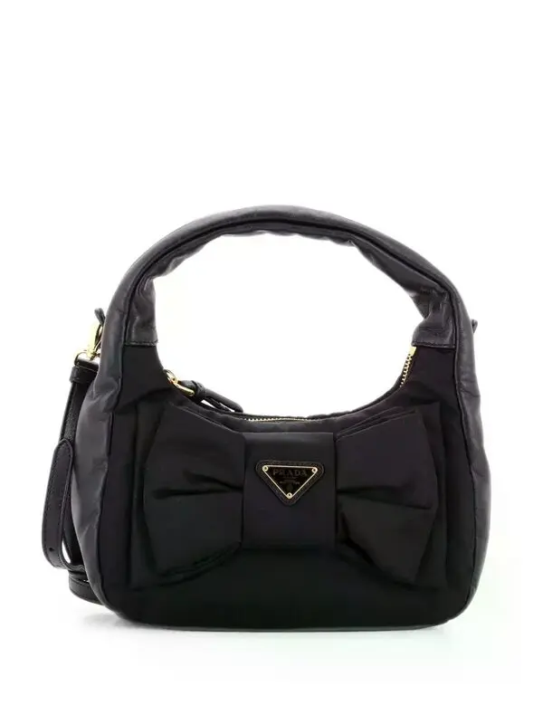 Prada Padded Bow Re-nylon Mini Hobo Bag - Black