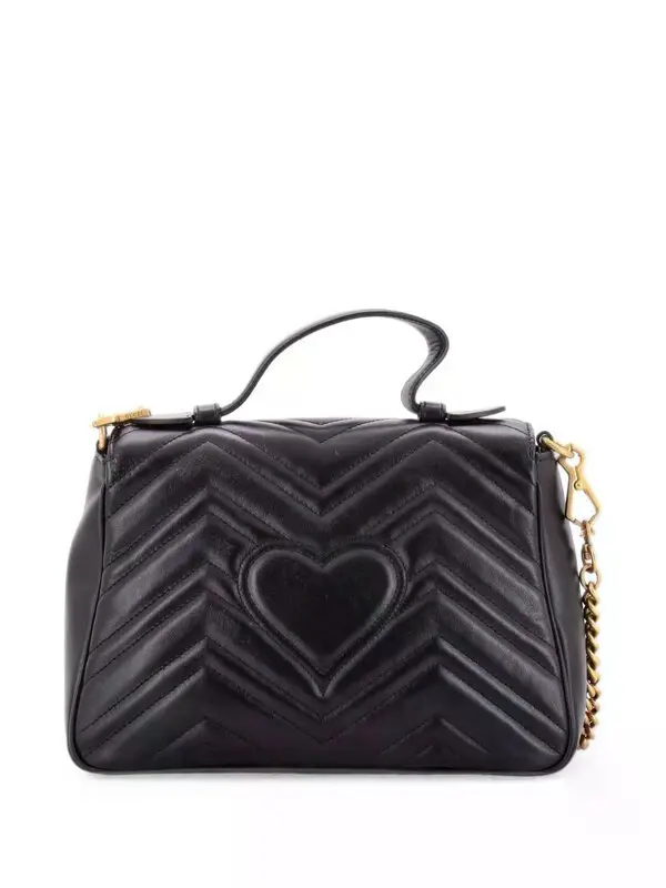 Gucci Gg Marmont Top Handle Flap Bag Matelasse Leather Small Satchel - Black