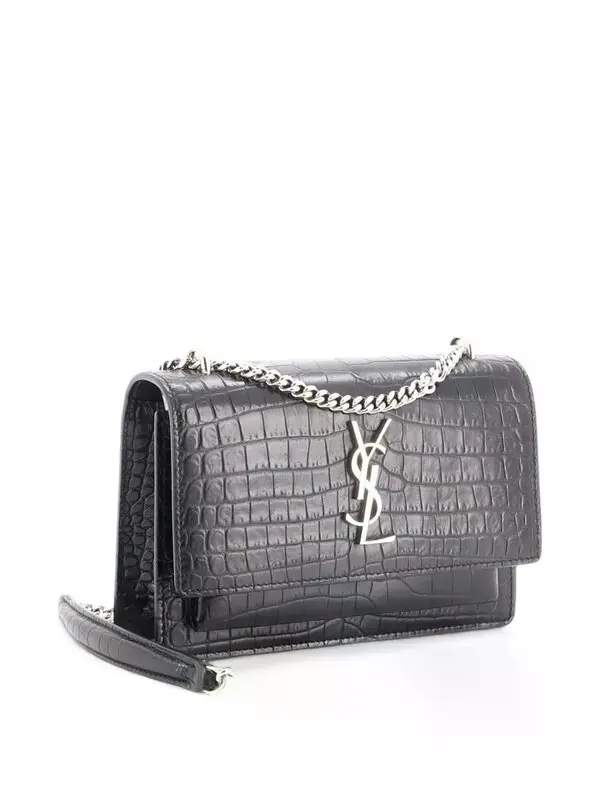 Saint Laurent Sunset Chain Wallet Crocodile Embossed Leather Crossbody Bag