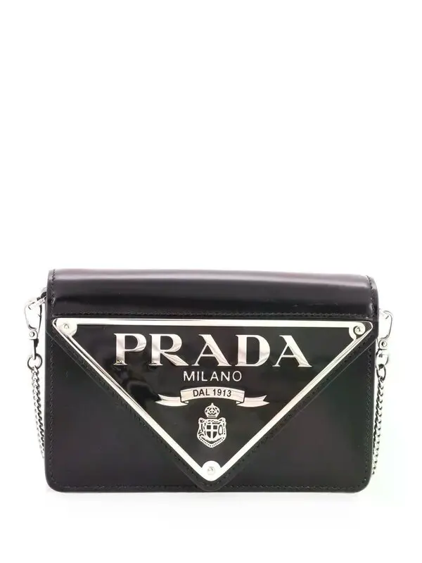 Prada Maxi Triangle Logo Chain Flap Bag Brushed Leather Small Crossbody Bag