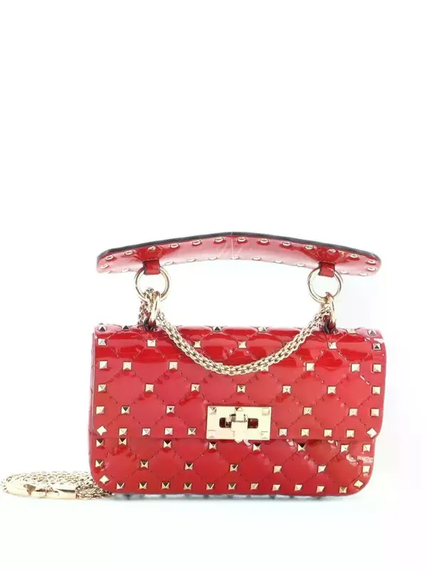 Valentino Garavani Rockstud Spike Flap Bag Quilted Patent Small Shoulder Bag - Red