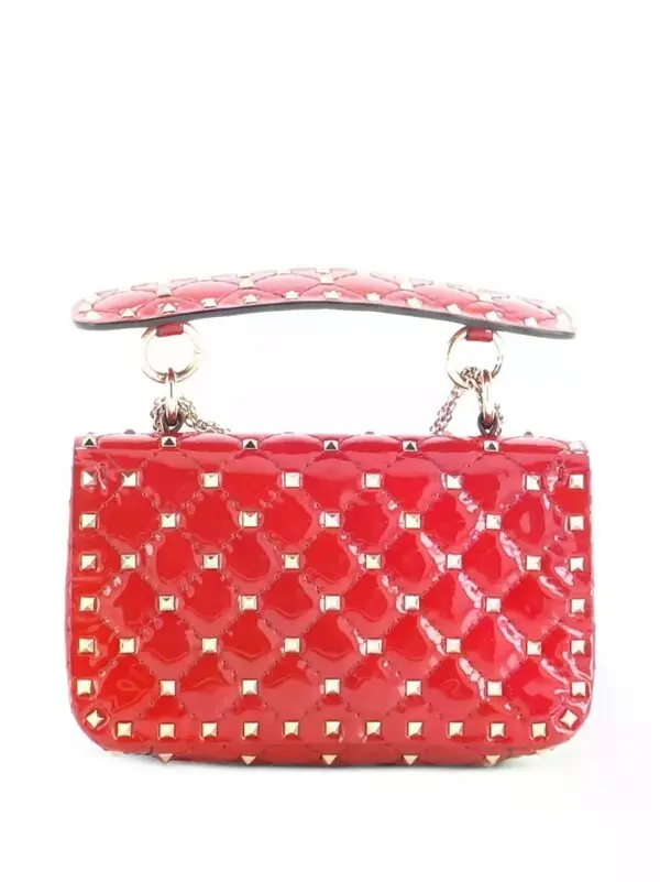 Valentino Garavani Rockstud Spike Flap Bag Quilted Patent Small Shoulder Bag - Red
