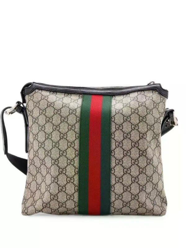 Gucci Web Messenger Bag Gg Coated Canvas Medium Crossbody Bag - Black