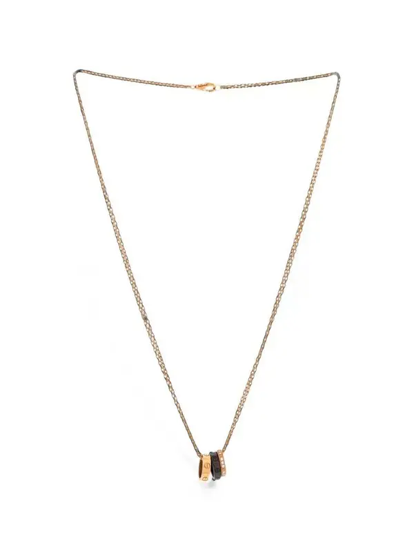 Cartier Love 3 Ring Pendant 18k Rose Gold And Ceramic With Diamonds Necklace - Pink