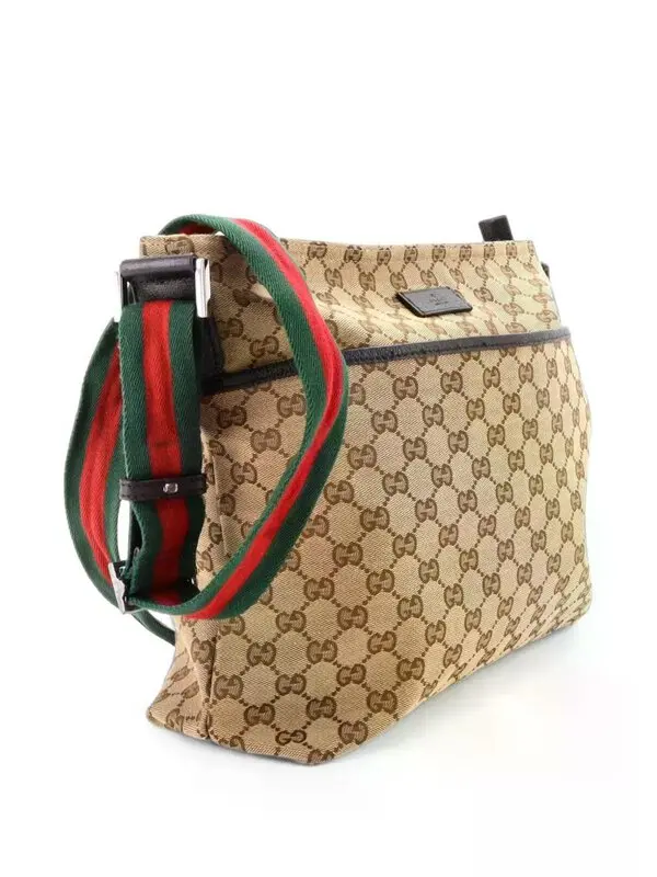 Gucci Front Pocket Web Messenger Gg Canvas Medium Crossbody Bag