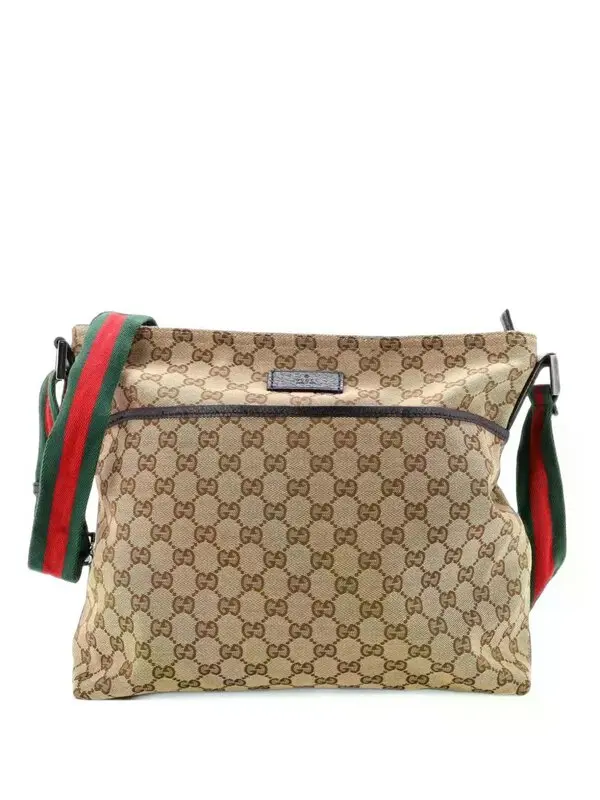 Gucci Front Pocket Web Messenger Gg Canvas Medium Crossbody Bag - Brown