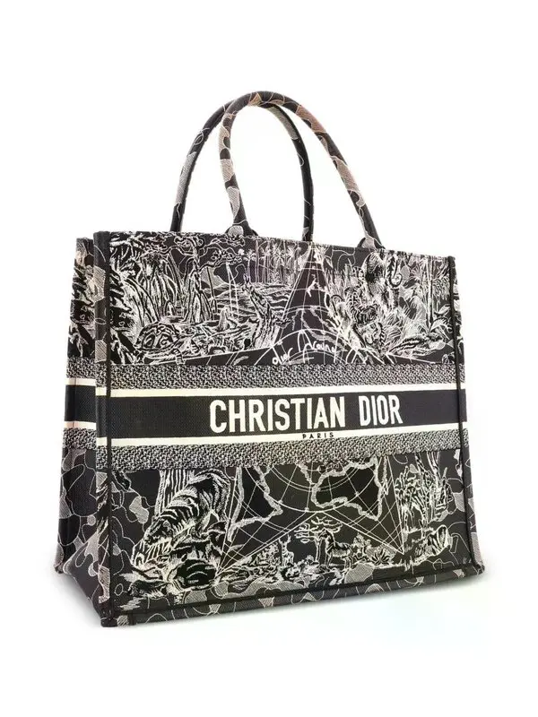 Dior Book Embroidered Canvas Large Tote Bag - Black