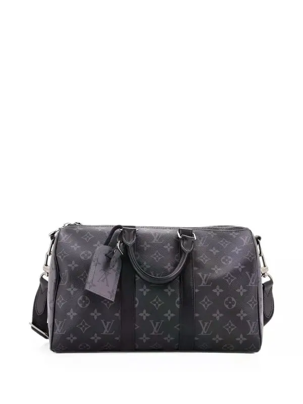 LOUIS VUITTON Keepall Bandouliere Bag Reverse Monogram Eclipse Canvas 35 Travel Bag - Black