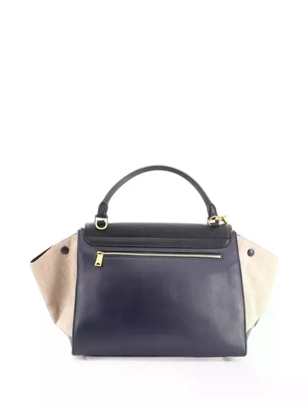Celine Trapeze Bag Leather With Canvas Medium Satchel - Black