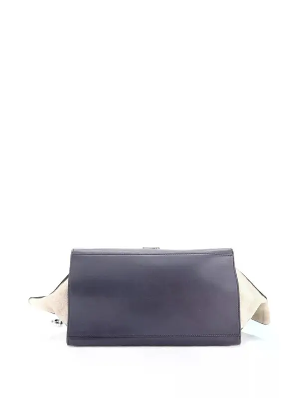 Celine Trapeze Bag Leather With Canvas Medium Satchel - Black