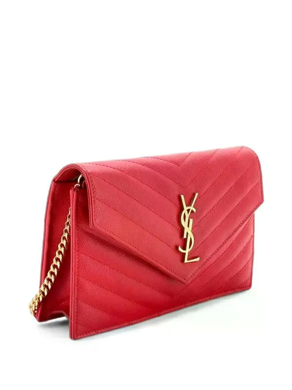 Saint Laurent Classic Monogram Wallet On Chain Matelasse Chevron Leather Small Crossbody Bag - Red